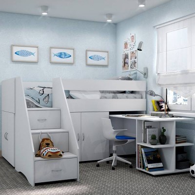 Loft/Cabin Bedroom suite with storage & mobile desk!